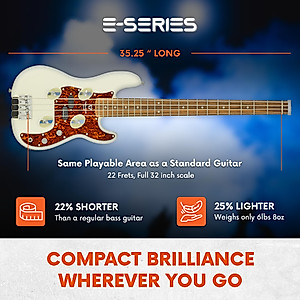 Traveler Guitar TB-4P Bass | 4 String Electric Bass Guitar with In-Body Tuning, Pearl White, Medium Scale, Headphone Output, Compact Gig Bag Included