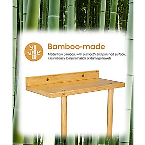 Cozivolife Towel Rack Bamboo for Bathroom, 3 Tier 32.7 inch with 2 Hooks and Shelf Wall Mounted Towel Storage Organizer Shelf, Large Capacity Towel Holder (Natural)