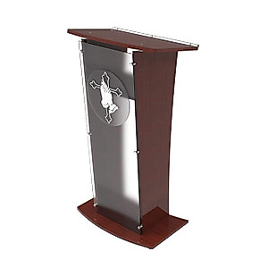 FixtureDisplays® Wood Podium with Frost Acrylic Front Panel, 46.5" Tall Pulpit Lectern with Pray Hand Decor, Easy Assembly Required 1803-5+12152