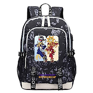 UMocan Student Laptop Bag Sundrop and Moondrop Rucksack Graphic Travel Daypack with USB Charging Port