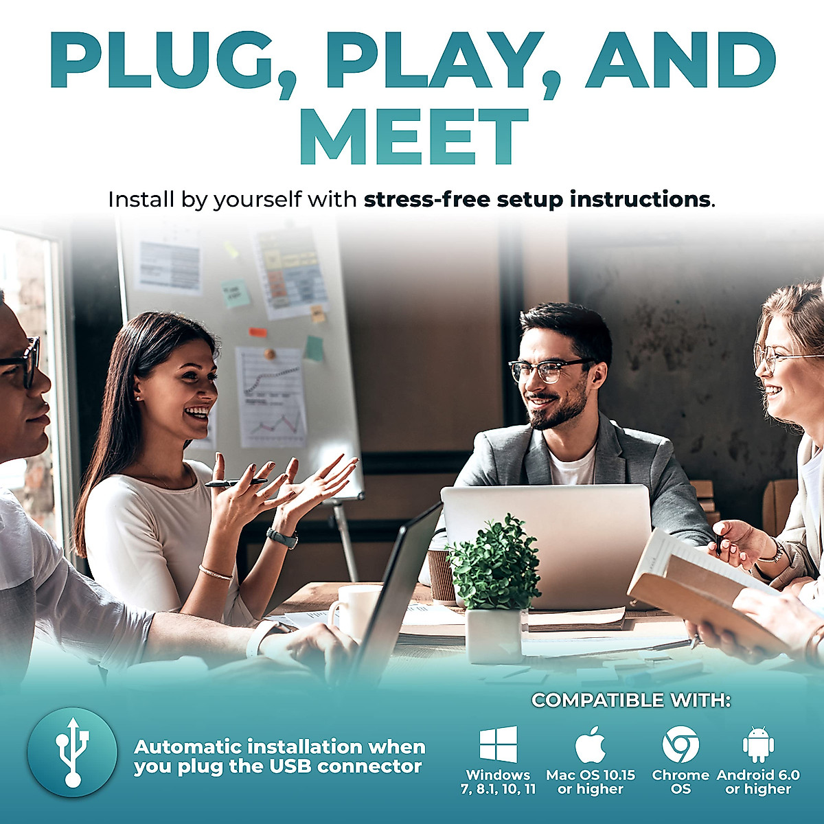 NEXVOO Nexbar N120 Video Conference System for Small and Medium Room - Wide Angle Camera Built-in 8 beamforming Microphone Array - Noise and Echo Cancellation