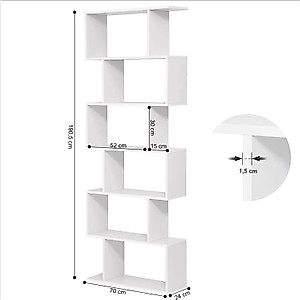 Function Home Geometric Bookcase, S Shaped Bookshelf, Modern Freestanding Decorative Display Shelves, White Book Shelf for Bedroom Living Room Office
