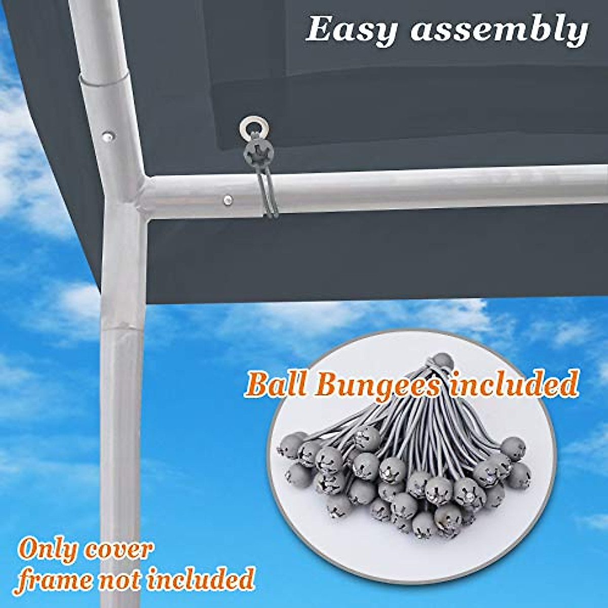 Strong Camel 10'x20' Carport Replacement Canopy Cover for Tent Top Garage Shelter Cover w Ball Bungees (Only Cover, Frame is not Included) (with Edge, Grey)