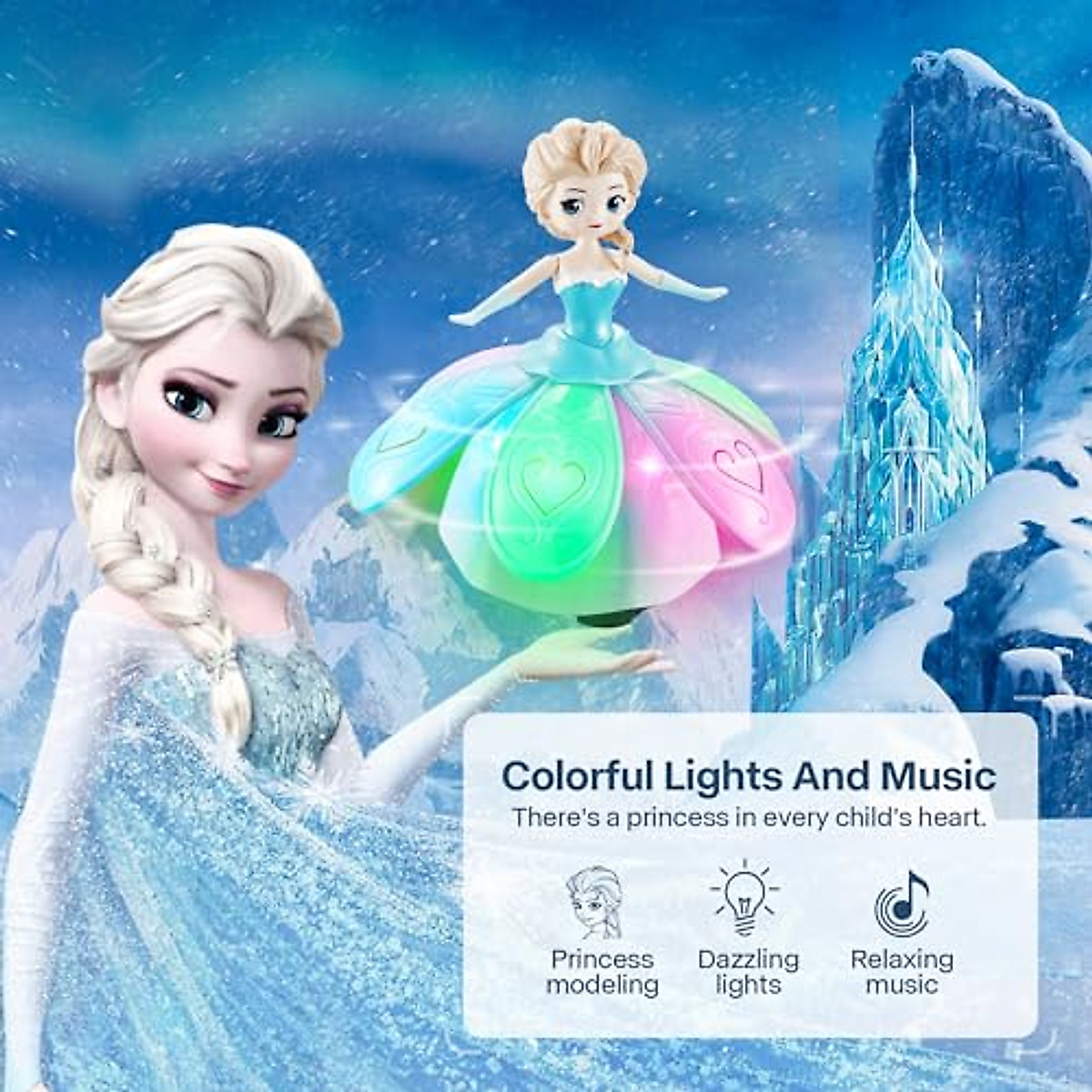 Ice Princess Toys for Girls,Dancing Princess Interactive Spin Robot Toys for Little Girls with Colorful Flashing Lights & Music,Pretend Christmas Birthday Gift Toys for Kid Age 3 4 5 6 Year Olds