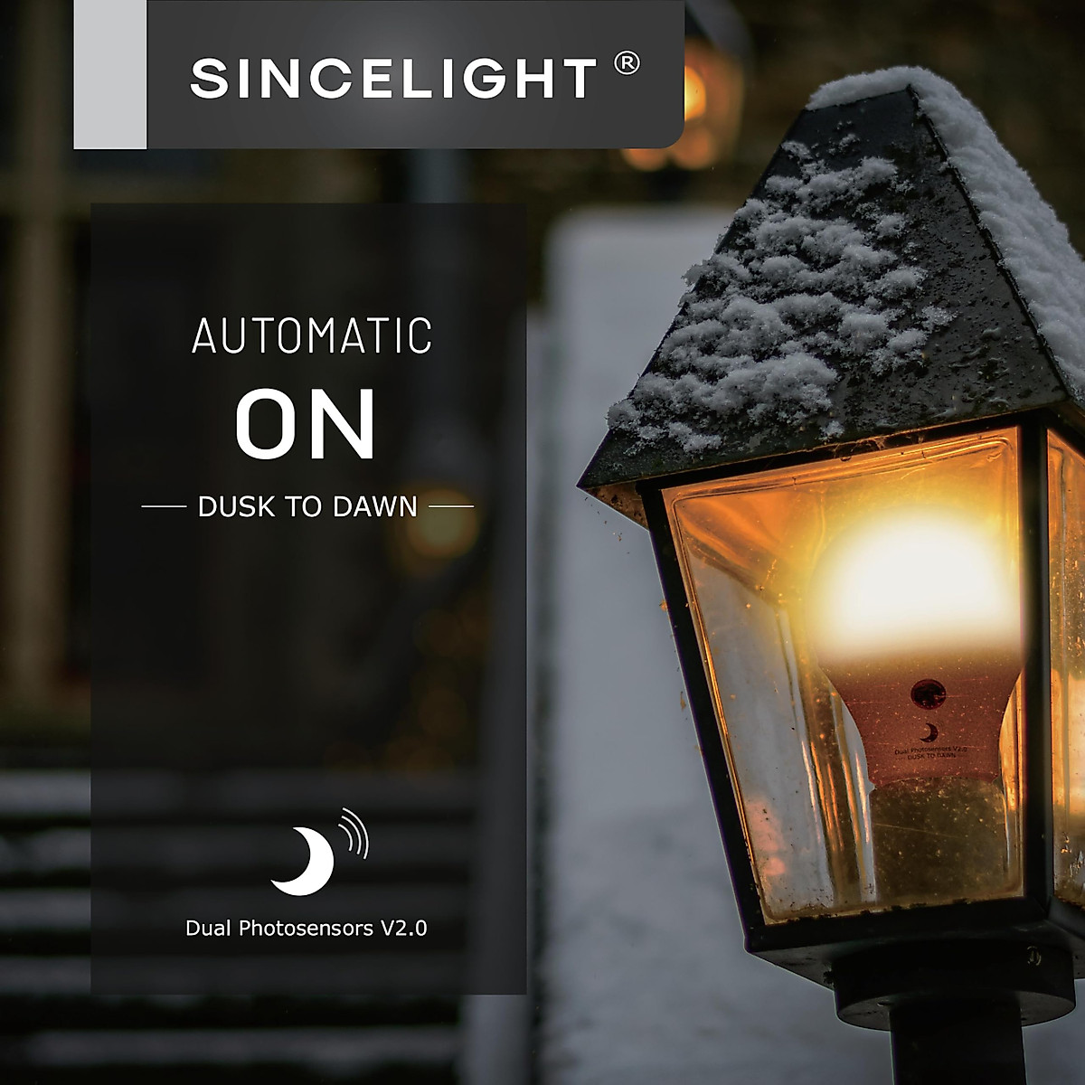 Dusk to Dawn LED Bulb with Dual DayLight Sensor · ON/OFF Automatic Depends On DayLight Level · 9 Watt · 3000K Warm White · Edison Screw E26 · 2 Pack