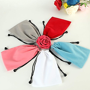 RUTICH Pack Of 25 Mixed colors Large 6.75" X 4.75" Pouch bags - Elegant Velvet Drawstring Bags Jewelry Pouches for Jewelry, Gifts, Event Supplies (White Red Gray Pink Blue)