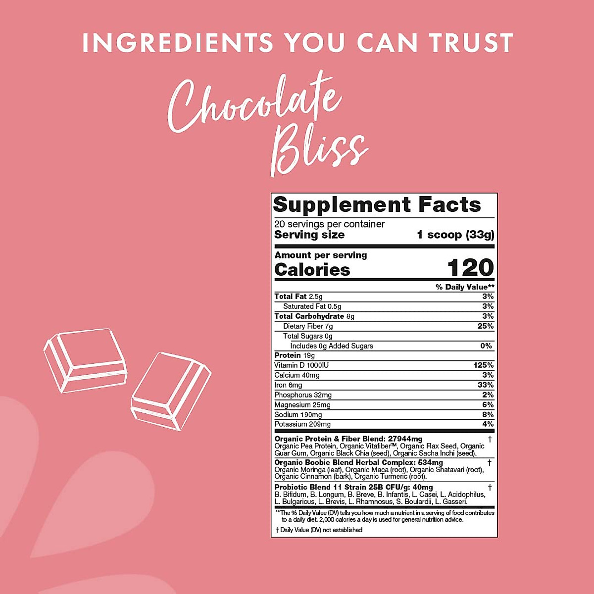 Boobie Body Organic Superfood Plant-Based Protein Shake, Chocolate Bliss, [23.4oz, 1 Tub] (Package May Vary)