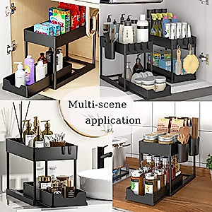 SKARO 2 Tier Upgraded Under Sink Sliding Basket Organizer and Storage, Pull Out For Easy Access, Multi-Purpose For Bathroom Storage And Kitchen Organizer Cabinets, 2 Pack, White