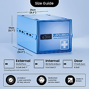 Lockabox One™ | Premium Medicine Lock Box | 10 Litre Medication Lock Box With Code For Medicines, Vitamins & Supplements | External Size 12 x 8 x 6.6 inches (Medi Blue)