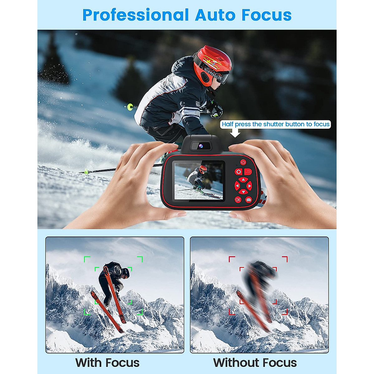 MOREXIMI Upgarded Kids Camera, 4K Digital Camera for Kids with Shutter AF, Rotable Zoom Lens, Video Camera Toy for 8-12 Years Old Boys Girls, Best Christmas Birthday Gifts, with 64G SD Card