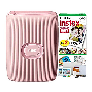 Fujifilm Instax Mini Link 2 Instant Smartphone Printer (Soft Pink) Bundle Instax Mini Twin Film Pack (20 Exposures) and Instax Film Kit (3 Items)