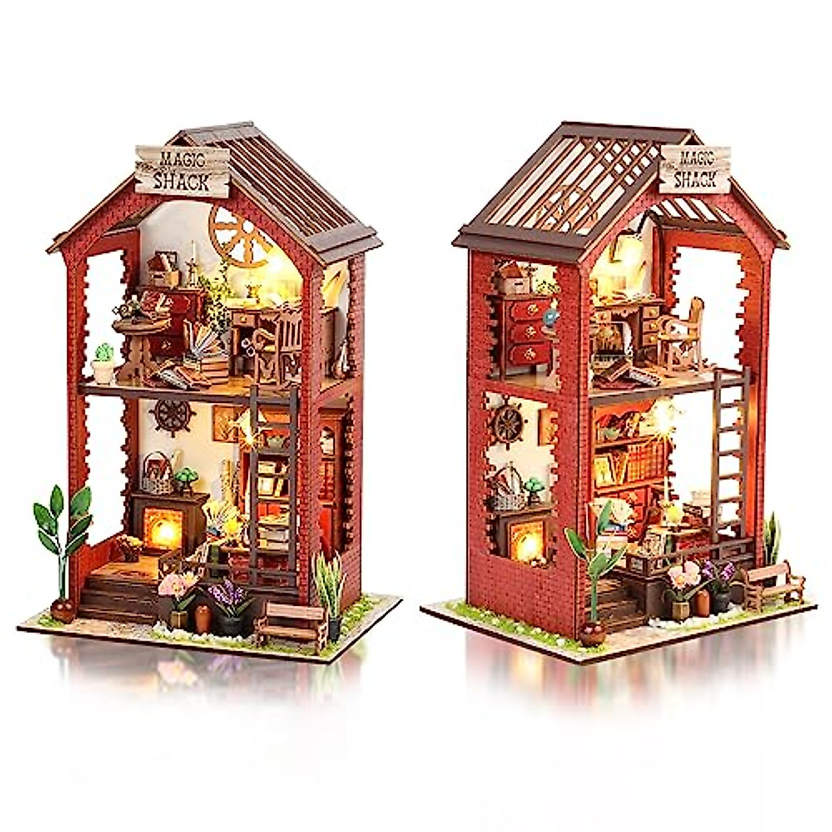 GuDoQi DIY Book Nook Kit, DIY Dollhouse Wood Bookend, Booknook Bookshelf Insert, DIY Miniature Dollhouse Kit, Bookends Model Build for Adult, Gift for Birthday Christmas' Day, Magic Shack