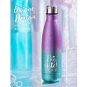 Onebttl Big Sister Gifts for daughter, Insulated Stainless Steel Water Bottle, For Big Sis on Birthday/Pregnancy announcement, 17 oz, Violet-Blue Gradient Glitter