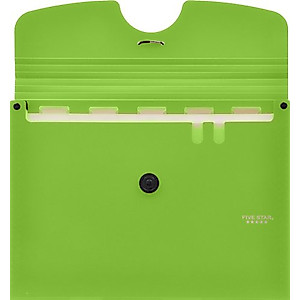 Five Star 6 Pocket Expanding File Organizer, Plastic Expandable File Folders with Pockets and Tab Inserts, Holds 11" x 8-1/2", Bungee Closure, Green, Color Will Vary (72925)