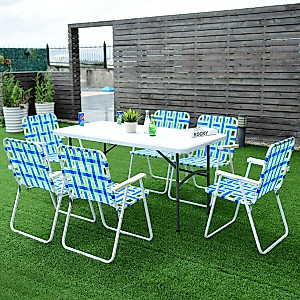 COSTWAY 6pcs Folding Beach Chair Camping Lawn Webbing Chair Lightweight 1 Position Blue