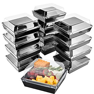 Ocmoiy Small Charcuterie Boxes with Clear Lids, To Go Paper Disposable Food Containers, 5 Inches Bakery Dessert Boxes for Sandwich, Cookie, Pastry, Cake Slice (Black, 50ct)