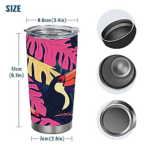 QWEUIOP 20oz Insulated Travel Coffee Mug Toucan Pattern Summer Stainless Steel Tumbler with Lid Double Wall Vacuum Coffee Cup For Hot and Cold Drinks14327