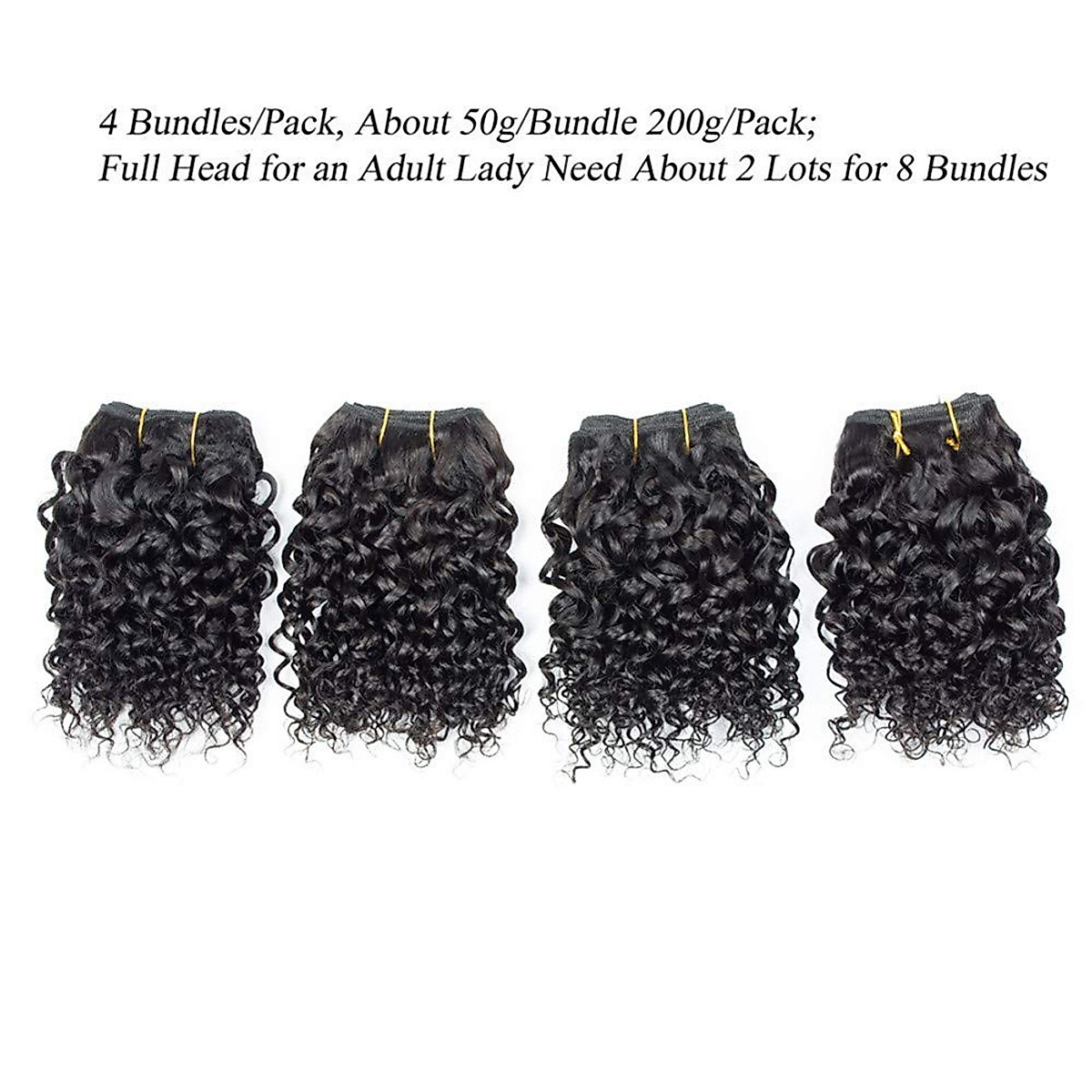 Selina Brazilian Curly Hair Bundles 4 Bundles Kinky Curly Short Human Hair Brazilian Virgin Human Hair 50 Gram/Bundle (8 8 8 8, Natural Color)