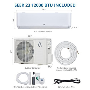 SXYCMY 12,000 BTU Split-System Air Conditioner Inverter, Split AC/Heating System 23 SEER, Cools Rooms Up to 750 Sq. Ft, Wall Mount Ductless Mini Split A/C Heat Pump Full Set with 16ft Installation Kit