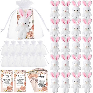 Fuutreo 24 Sets Bunny Stuffed Animal Gift Include 24 Pcs Mini Plush Stuffed Bunny Doll Bunny Hug Card with Organza Bags for Teacher Students Christmas Party Favors(Sweet Bunny)