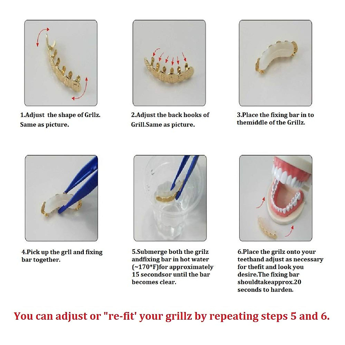 OOCC 18K Gold Plated Hip Hop Teeth Grillz Caps Iced Out CZ 2 pc Single Top 6 Bottom Vampire Fangs Grillz with Diamonds for Your Teeth (Silvery)