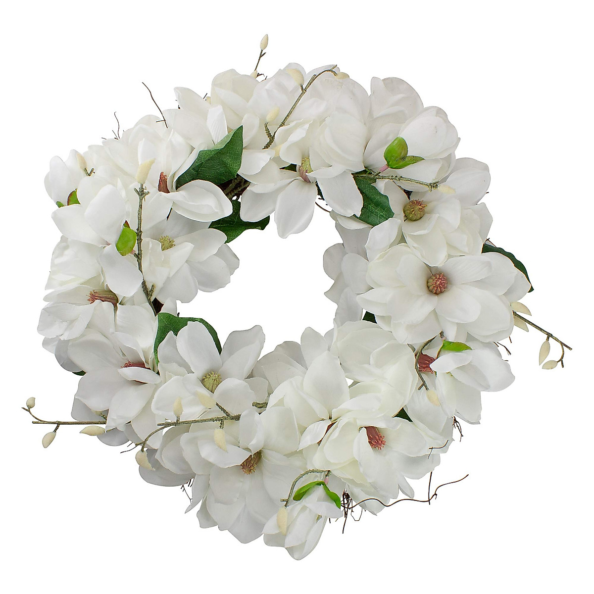 Northlight-White Magnolias Artificial Spring Wreath - 24-Inch, Unlit