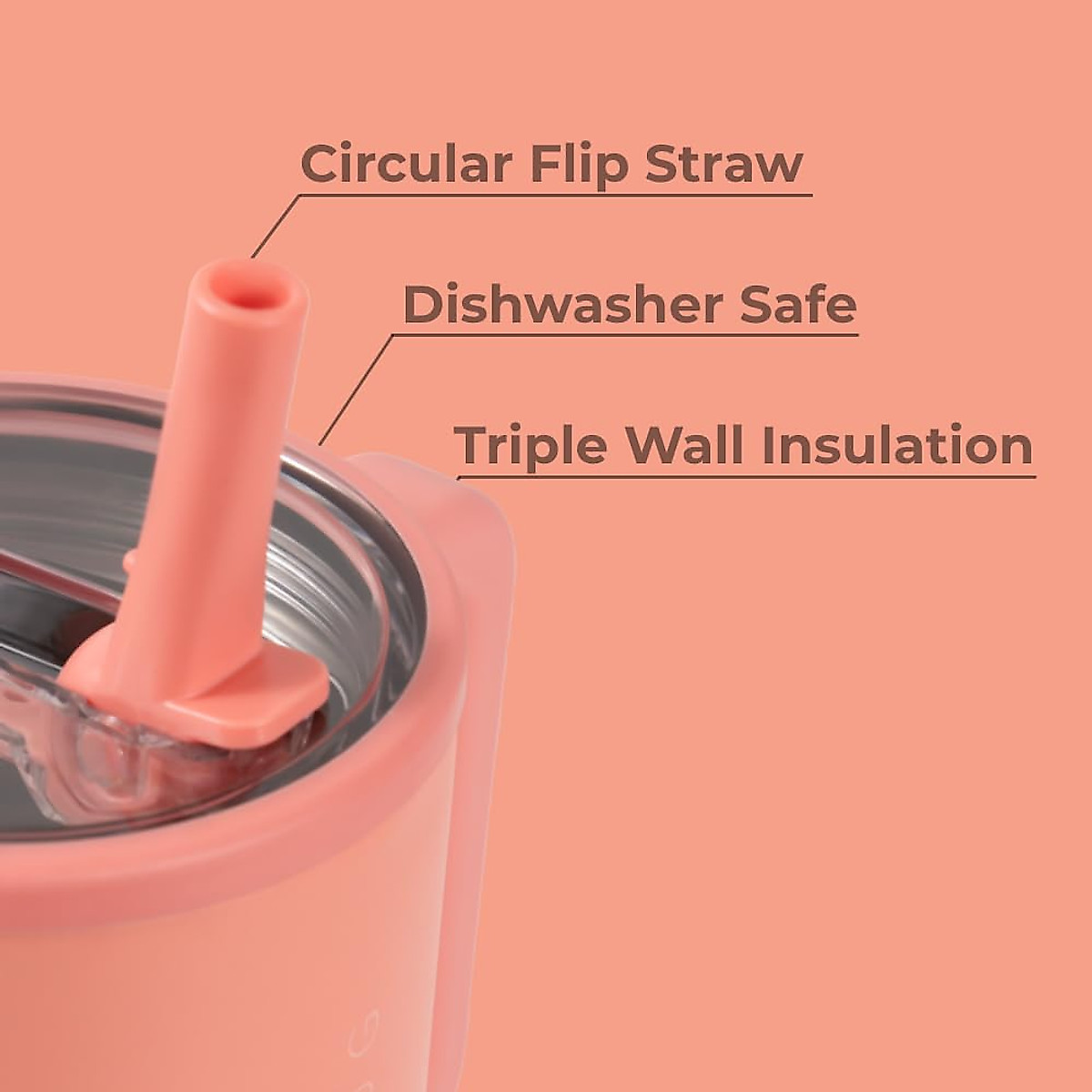 HydroJug Traveler - 20 oz Water Bottle with Handle & Flip Straw - Fits in Cup Holder, Leak Resistant Tumbler-Reusable Insulated Stainless Steel & Rubber Base - Gifts for Women & Men, Summer Peach