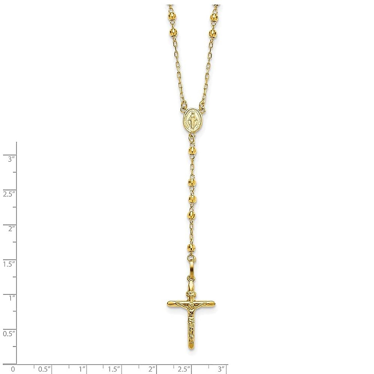 Diamond2Deal 14k Yellow Gold Diamond-cut 3mm Beaded Semi-solid Rosary Necklace Fine Jewelry Gift for Women