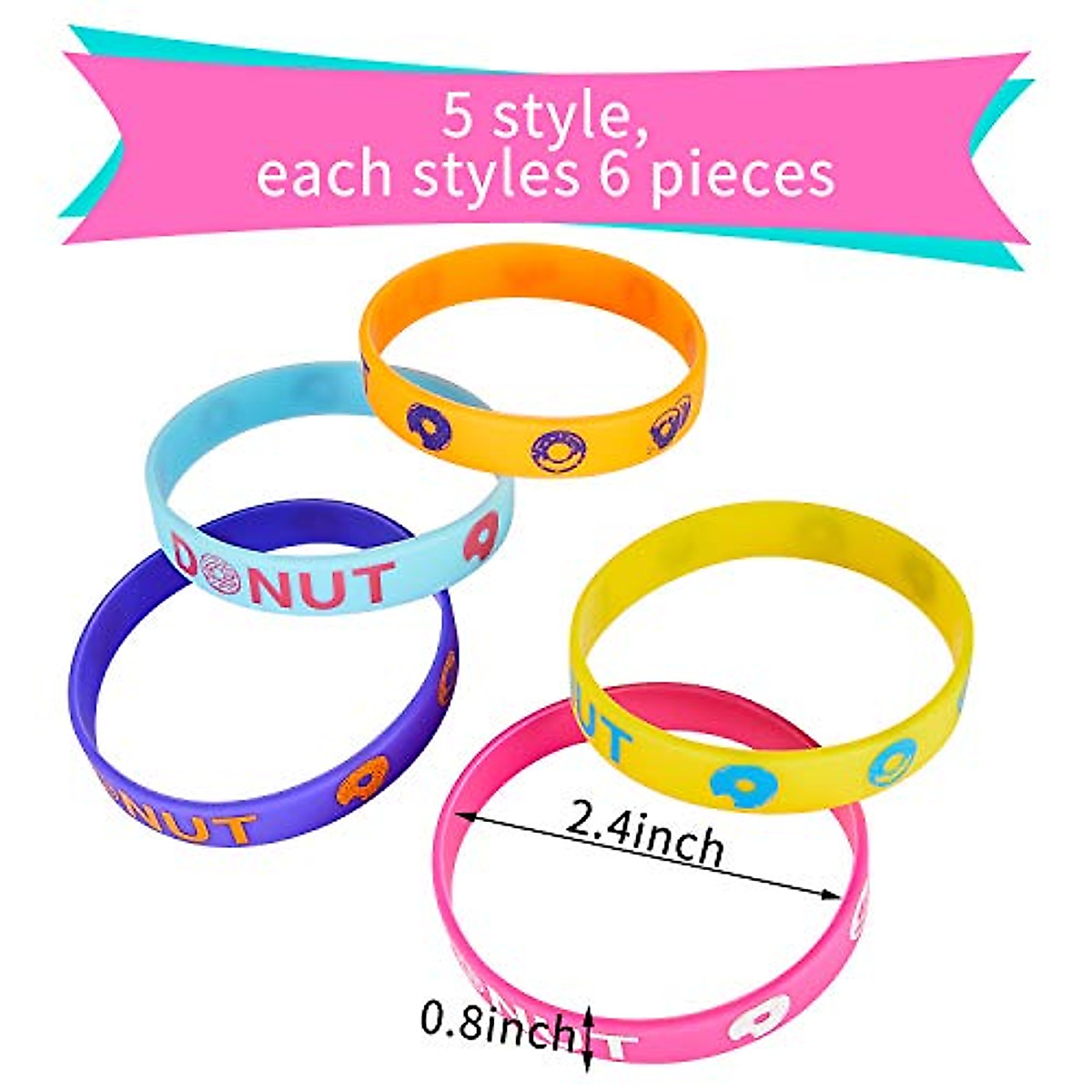 30 Pieces Donuts Silicone Wristbands Bracelets Donut Party Bracelets for Sweet Donuts Theme Party Birthday Decoration Party Favors for Teens