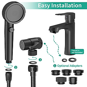 HEROBAI Sink Hose Sprayer Attachment for Faucet, 3 Mode Shower Head Attaches to Tub Faucet with 5 Adapters, High Pressure Shower Head for Bathtub, Handheld Showerhead with Filter (Black)