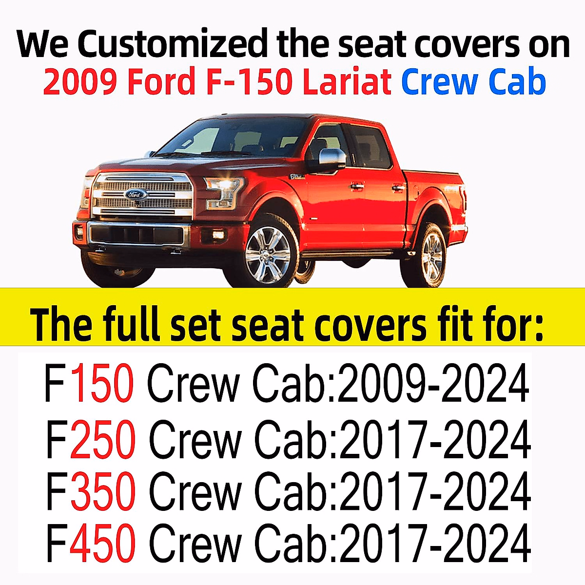 Aierxuan Car Seat Covers Front Set with Waterproof Leather Automotive Vehicle Cushion for Cars SUV Pickup Truck Fit for 2009 to 2024 Ford F150 Carhartt and 2017 to 2024 F250 F350 F450