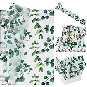 Bolsome 100 Sheets 20 * 14 Inches Eucalyptus Tissue Paper Greenery Botanical Gift Wrapping Tissue Boho Herb Decor Spring Wrapping Tissue for Gift Bags for Baby Shower, Wedding,Birthday Crafts