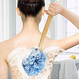 RASDDER Loofah on a Stick, Loofah Back Scrubber for Shower, Bath Sponge with Handle, PE Soft Mesh Luffas, Exfoliating Luffa for Men and Women