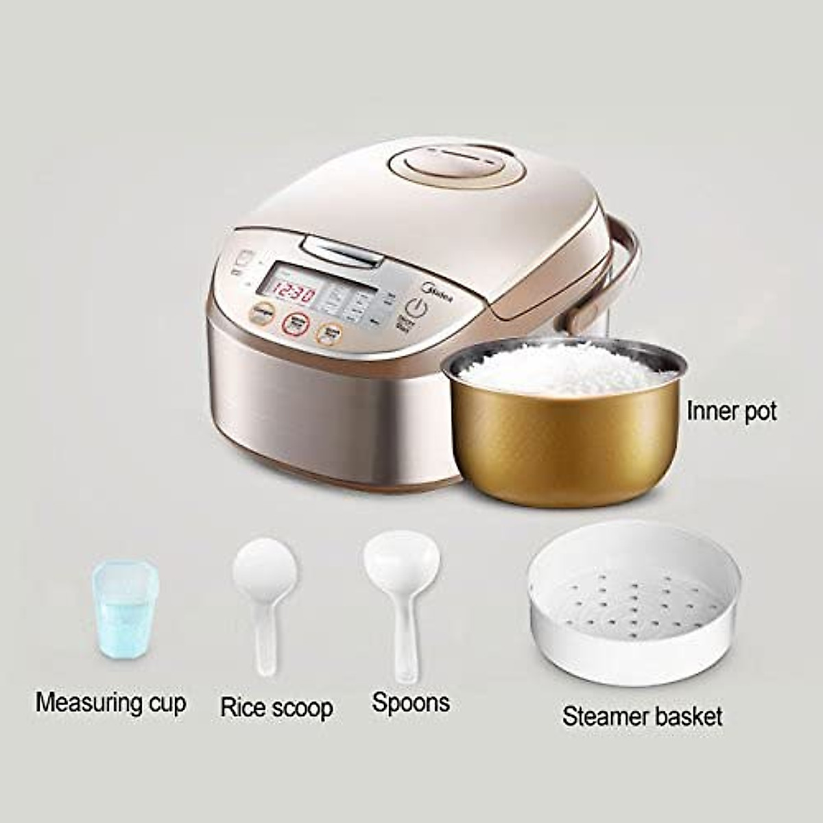 Midea Micom Rice Cooker, Digital Multi-Functional Ricer Cooker/Steamer, Brown Rice, Slow Cooker (3L/5.5Cup, Champange) MB-FS3017