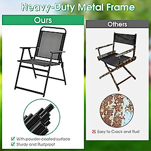 Tangkula Outdoor Folding Chairs Set of 6, Patio Dining Chairs with Breathable Seat & Cozy Armrests, Heavy-Duty Metal Frame, Portable Lawn Chairs for Backyard, Porch, Camping (6, Black)
