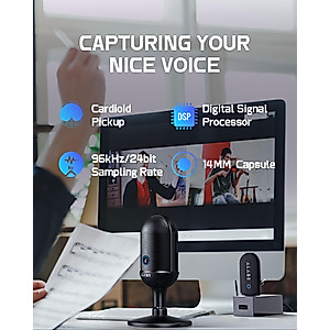 ALABS USB Wireless Cardioid Condenser Microphone for Podcast,Gaming and Home Office,100ft Signal Transmission Distance,Streaming Mic with LED Quick Mute Indicator and Noise Cancelling for PC,Mac