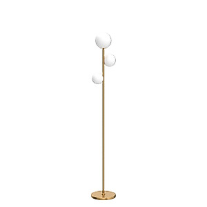 3 Globe Mid Century Modern Floor Lamp for Living Room, Contemporary Gold Floor Lamp with Frosted Glass Shade and Bulbs Included, LED Standing Tall Pole Lamp for Bedrooms, Office - Antique Brass