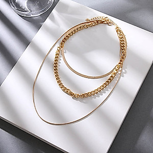 Tayel Fashion Layered Snake Chain Choker Necklaces Gold Thick Chunky Hexagon Circle Necklace Jewelry Adjustable for Women and Girls