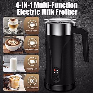 Ovetedot Milk Frother, Upgraded 4-in-1 Milk Frother and Steamer, 10.1oz/300ml Automatic Hot and Cold Foam Maker and Milk Warmer, Electric Milk Frother for Coffee, Latte, Cappuccino, Matcha(Black)