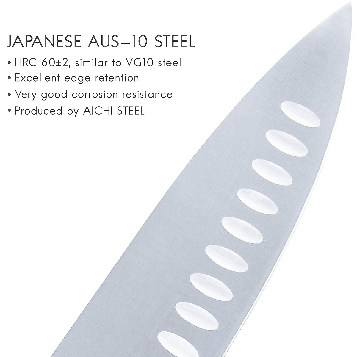 Fortune Candy 8 Inch Chef’s Knife - Japanese AUS-10 Stainless Steel Kitchen Knife - Full Tang, Classic Handle (Silver)