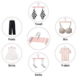 Lamitocs Skirt Hangers，Pants Hangers with Clips，360 ° Swivel Hooks Space Saving Hangers for Pants, Skirts, Clothes, Jeans (10Pack, Pink)