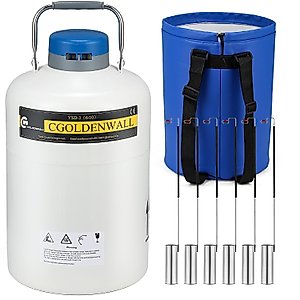 CGOLDENWALL 10L Cryogenic Container Liquid Nitrogen LN2 Tank Dewar Liquid nitrogen dewar Aluminum Alloy with 6 Canisters and Carry Bag (10L)