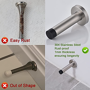 JQK Door Stopper, 304 Stainless Steel Thicken 1mm Sound Dampening Door Stop Bumper Wall Protetor 2 Pack, Brushed, DSB5-BN-P2