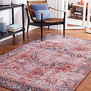 SAFAVIEH Tucson Collection Machine Washable Slip Resistant 5' x 8' Rust/Navy TSN177P Vintage Persian Medallion Distressed Living Room Dining Bedroom Area Rug