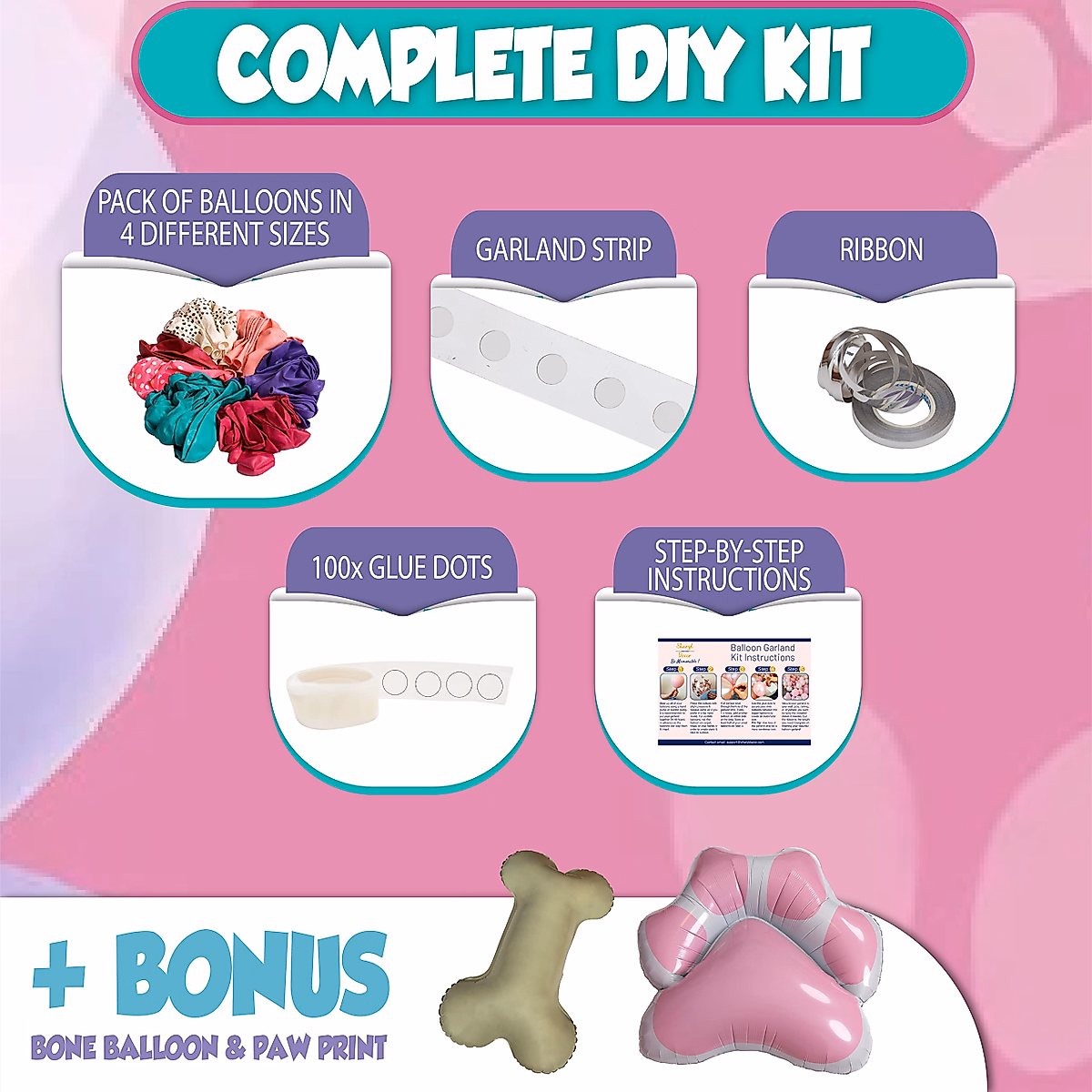 ALL-IN-1 Skye Paw Patrol Balloon Garland Arch Kit with BONUS Bone & Paw Print Balloons – Pink Paw Patrol Balloons Girl for Paw Patrol Birthday Decorations Girl – Skye Paw Patrol Party Supplies