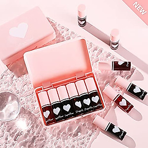 6 Colors Lip Tint Stain Set, Charm Kiss Korean Lip Gloss Plumping Mini Liquid Lipstick, Multi-use Lip and Cheek Tint, Long lasting Non-Stick Cup Waterproof, High Pigment, Vivid Color, Lip Tint Makeup