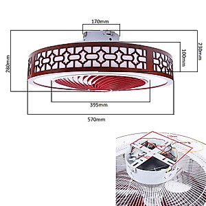 WUPYI 22 Inch Ceiling Fan with Light and Remote Control,Modern LED Semi Flush Mount Light Fandelier,Wood Design,Acrylic Blades,3 Colors 3 Speeds,64W,Enclosed Fan,Quite Motor