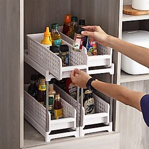 TJLSS Countertop Shelf Sliding Cabinet Basket Storage Rack Drawer Mesh Storage Rack with Pull-Out Bathroom Table Top Shelf