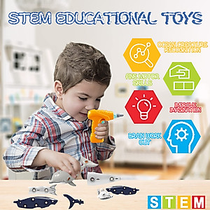 KAEGREEL Take Apart Shark Toys for Kids, Construction Take Apart Ocean Fish Toys with Electric Drill Screwdrivers, STEM Learning Building Toys for Boys Girls Birthday Gift Aged 3 4 5 6 7 8 Year Old