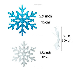 SaktopDeco Blue Silver Glitter Snowflake Banner Winter Snowflake Garland Hanging Christmas Party Decorations Pack of 2